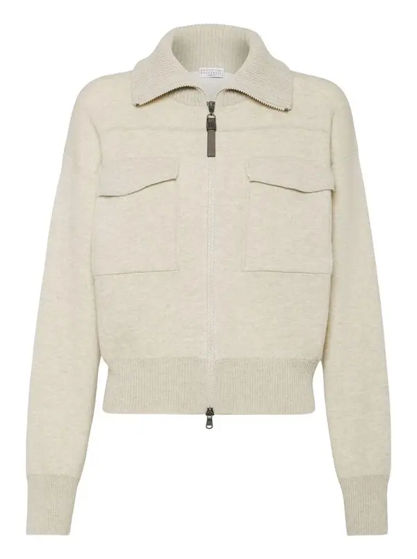Brunello Cucinelli Cashmere Zip-up Cardigan - Beige