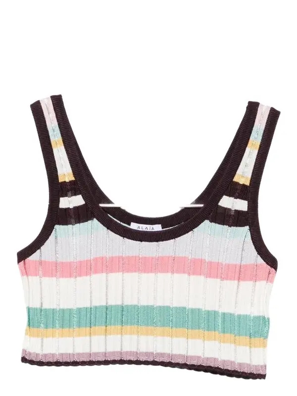 Alaïa Striped Ribbed Scoop Neck Cropped Top - Multi