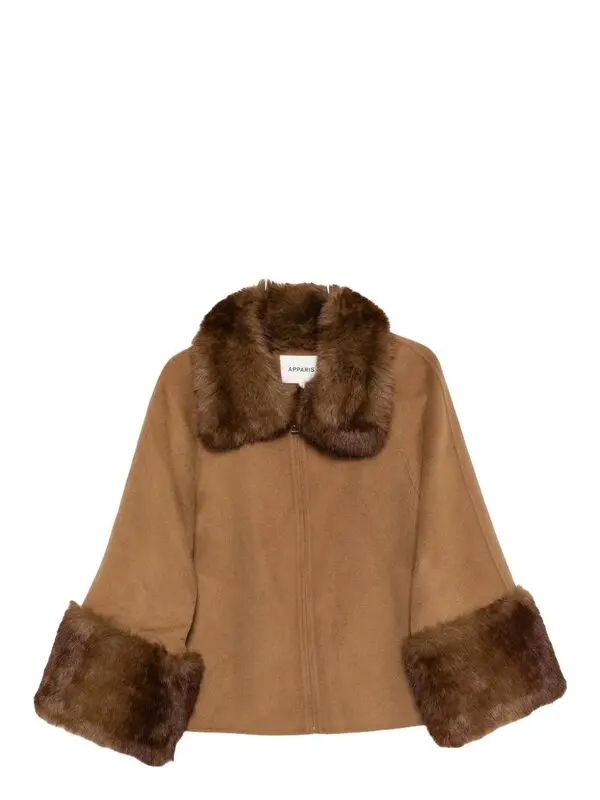 Apparis Judie Wool Jacket With Faux Fur Trim - Brown