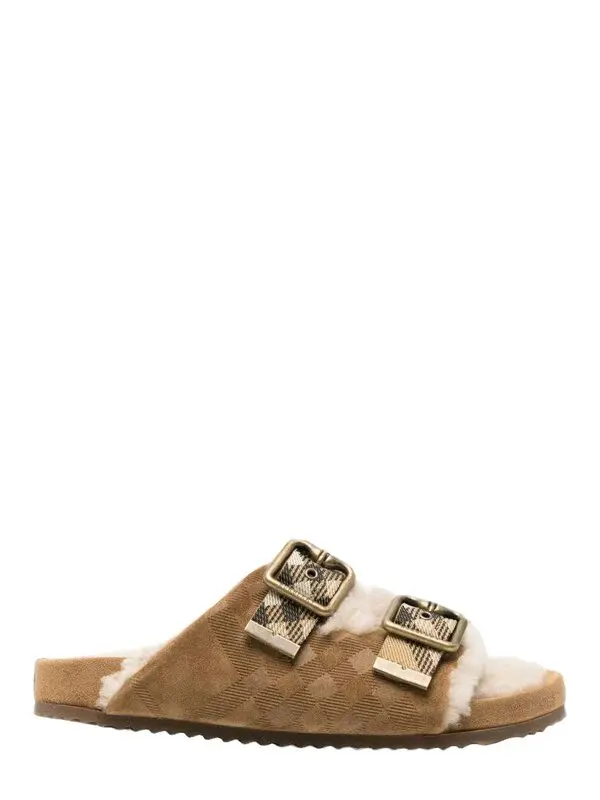 Burberry Urchin Check Shearling Sandals - Beige