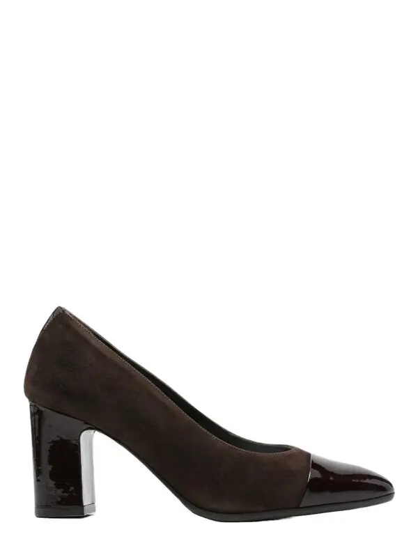 CAREL Rosana Suede Leather Pumps With Block Heel And Cap Toe - Brown