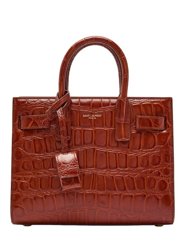 Saint Laurent Sac De Jour Nano Crocodile-effect Leather Top Handle Bag - Tan