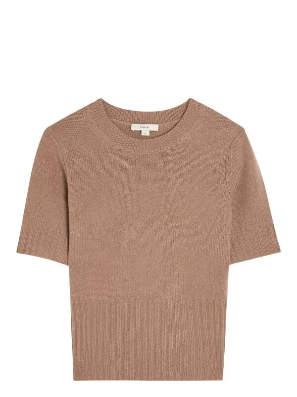 Vince Knitted Wool And Cashmere-blend T-shirt - Beige