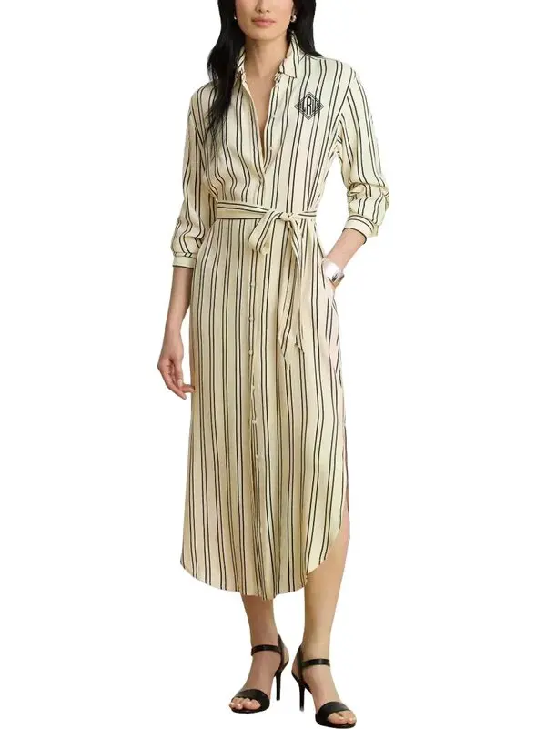 Ralph Lauren Striped Belted Midi Shirt Dress - Neutrals
