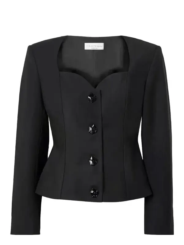 VIOLANTE NESSI Sweetheart Neckline Sculptural Wool Blouse - Black