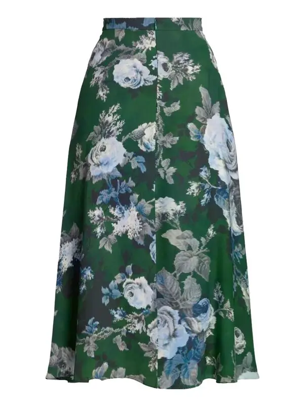 Erdem Floral Print Draped A-line Skirt - Green