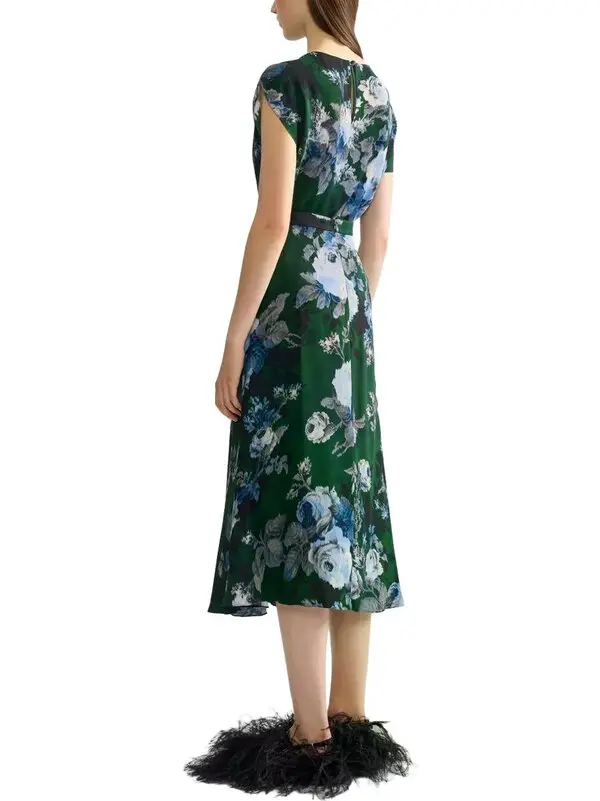 Erdem Floral Print Draped A-line Skirt - Green