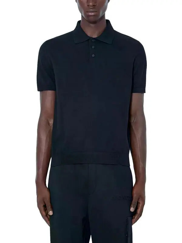Moncler Logo Cotton Knit Polo - Black