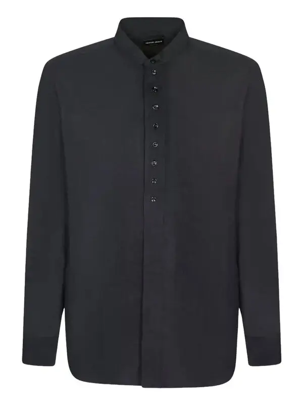 Giorgio Armani Mandarin-collar Long-sleeve Shirt - Blue