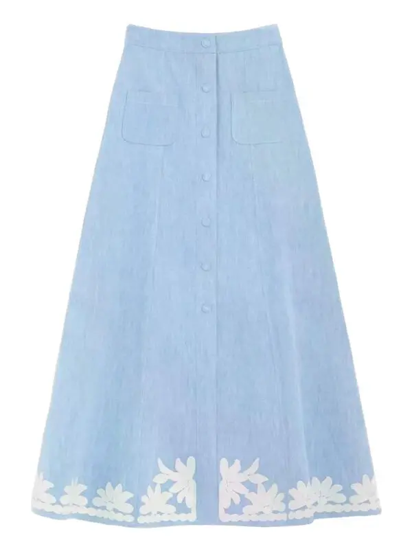 Valentino Garavani Embroidered Denim Midi Skirt - Blue