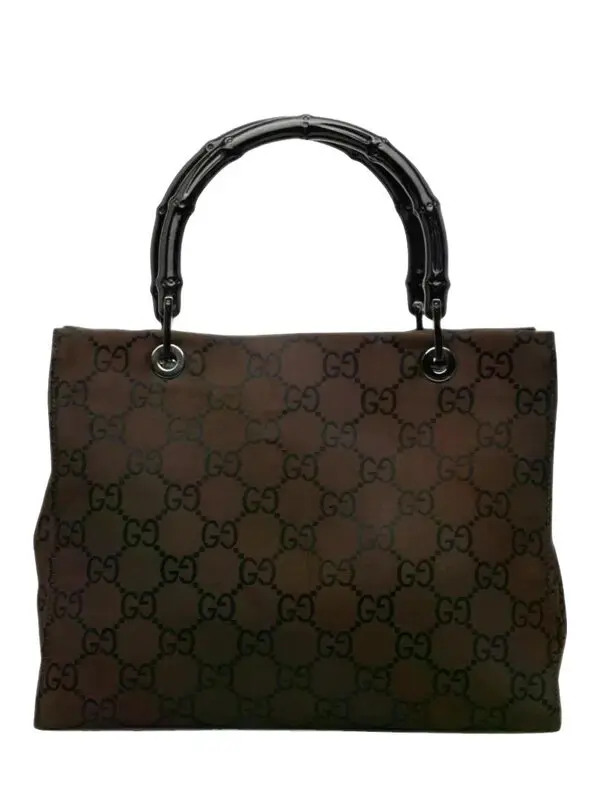 Gucci Gg Nylon Bamboo Satchel - Brown