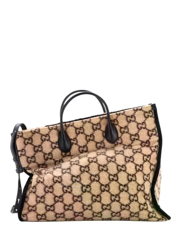 Gucci Gg Wool Large Tote Bag - Black