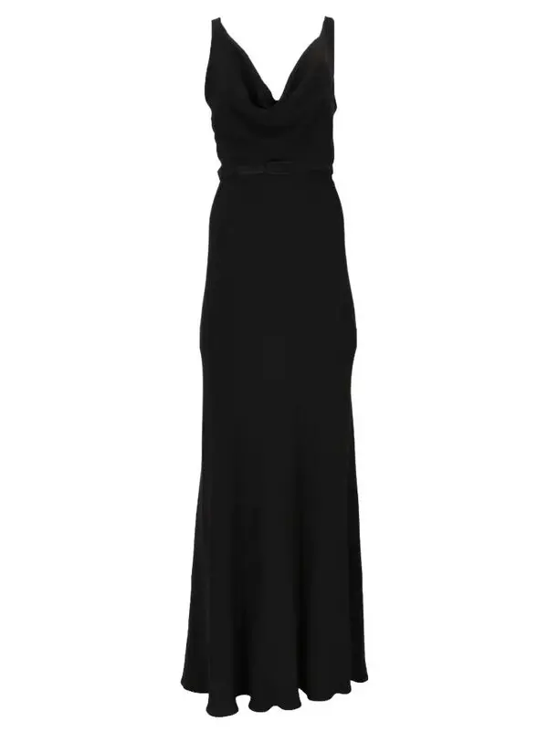 Isaia Belted Cowl Neck Maxi Dress - Black