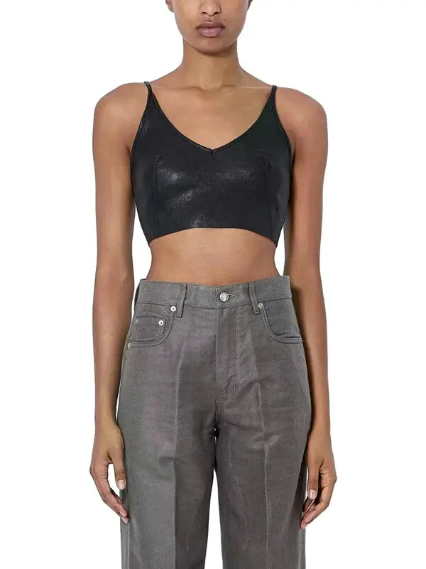 Rick Owens Grained Texture V-neck Cropped Top - Black