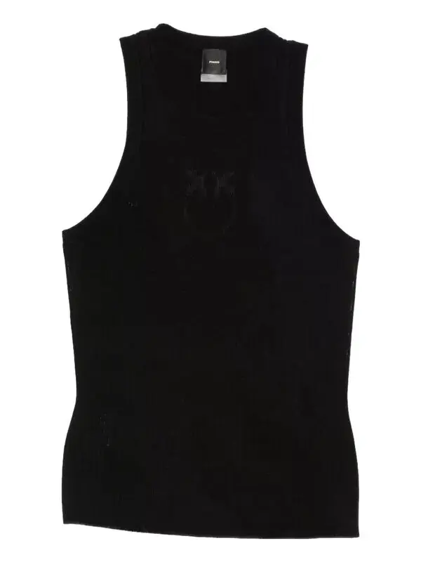 Pinko Love Birds Ribbed Racer Back Top - Black