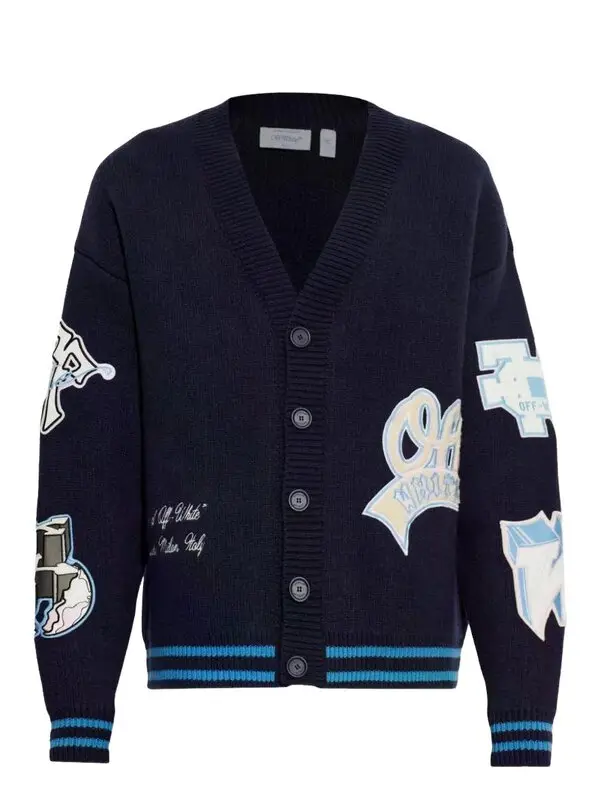 Off-White Knitted Patch Detail Cardigan - Blue