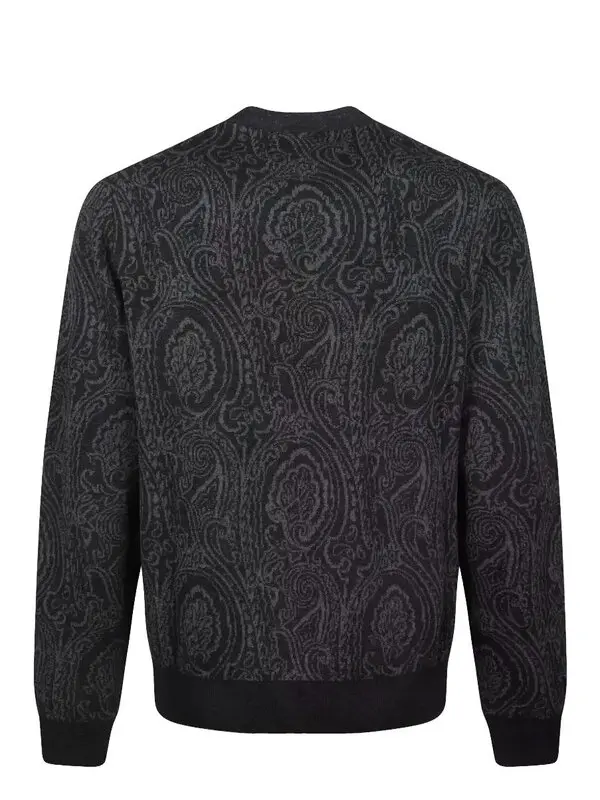 Etro Paisley Jacquard Crew Neck Long Sleeve Sweater - Black