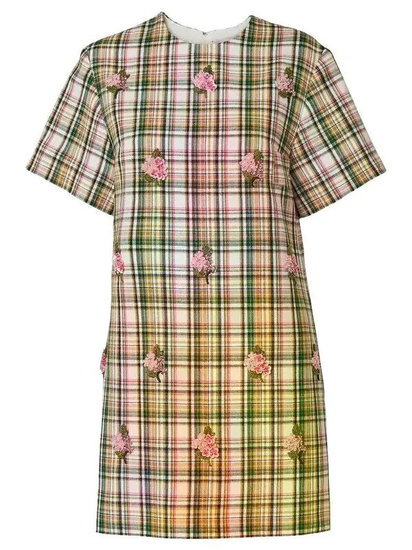 Carolina Herrera Embellished Check Shift Mini Dress - White