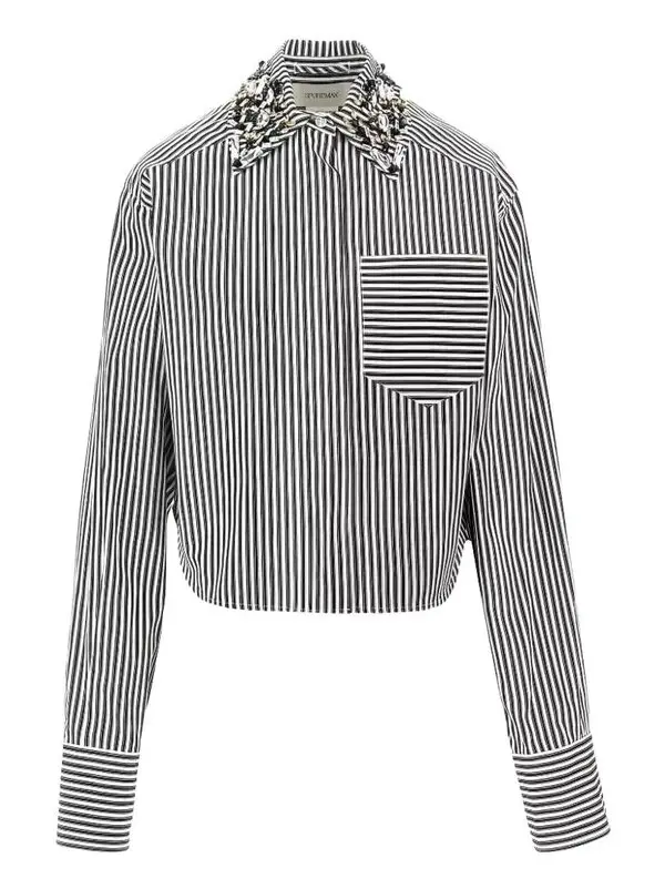 Sportmax Embellished Collar Striped Shirt - White