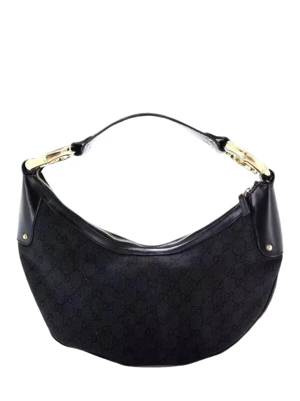 Gucci Bamboo Ring Half Moon Web Gg Canvas Medium Hobo Bag - Black