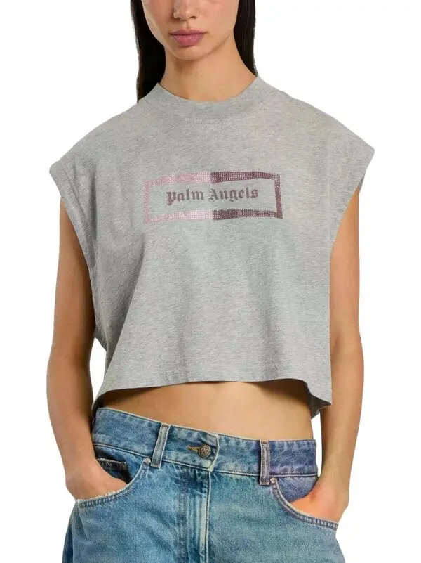 Palm Angels Studded Box Logo Cropped Tank Top - Grey
