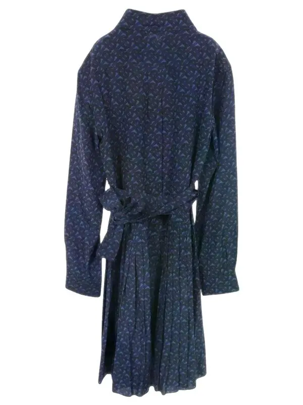 Burberry Monogram Print Pleated Silk Dress - Blue