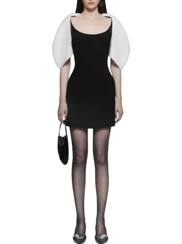 CHATS BY C.DAM Estelle Padded-yoke Puff-sleeve Mini Dress - Black