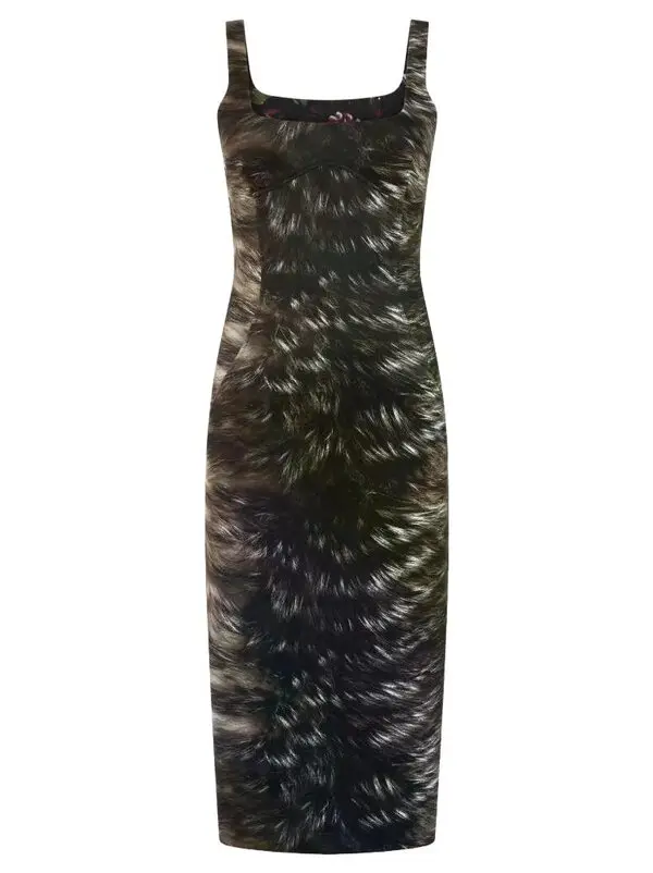 Roberto Cavalli Midi Fur-print Sleeveless Dress - Black