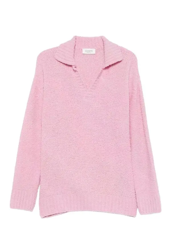 LANEUS Bouclé Long-sleeve Polo Shirt - Pink