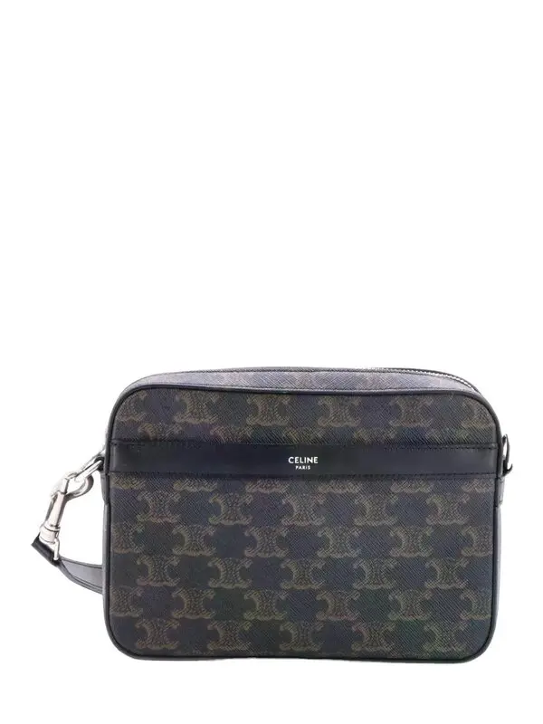 Celine Zip Messenger Bag Triomphe Coated Canvas Small Crossbody Bag - Black