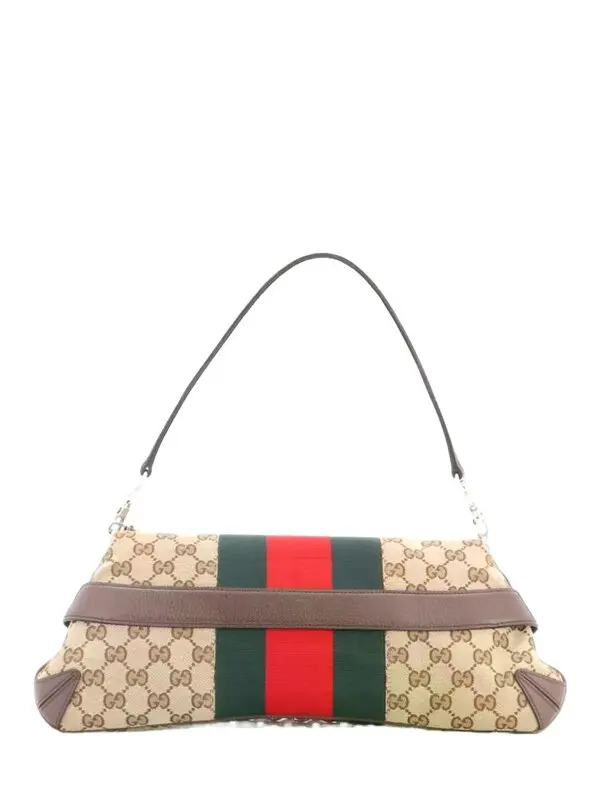 Gucci Horsebit Nm Web Chain Clutch Gg Canvas Medium Shoulder Bag - Brown