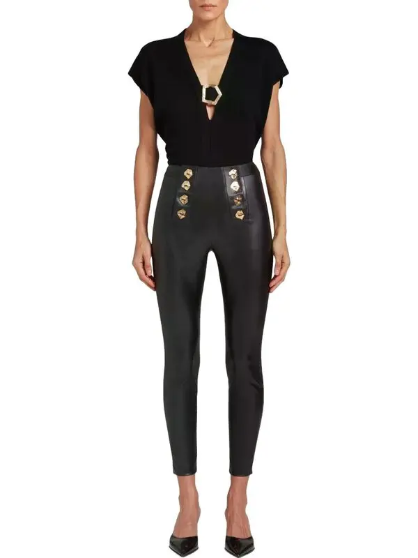 VIOLANTE NESSI Button-embellished High-waisted Trousers - Black