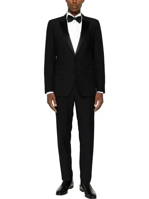 TRUZZI Pleated-bib Wing-collar Shirt - Black