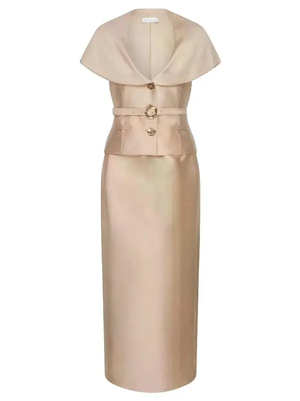 VIOLANTE NESSI Manuela Belted Silk-mikado Maxi Dress - Neutrals