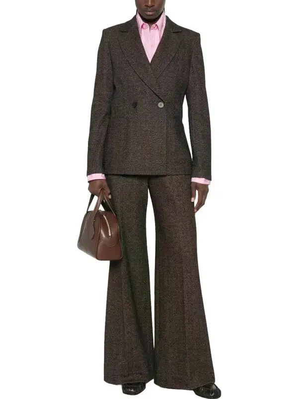 Harris Wharf London Herringbone Pattern Double-breasted Blazer - Brown