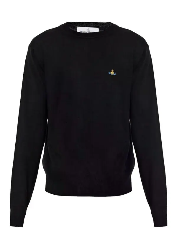 VIVIENNE WESTWOOD Orb-embroidered Wool V-neck Sweater - Black