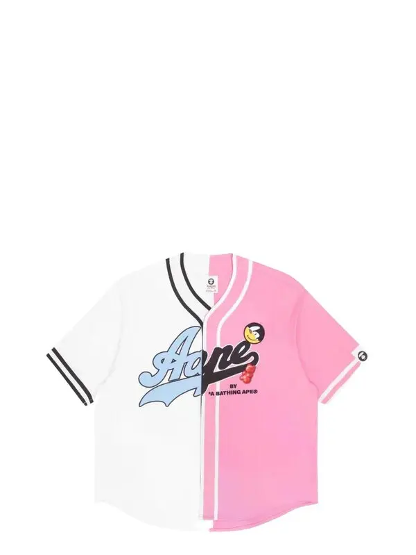 AAPE BY *A BATHING APE Moonface Embroidered Baseball Shirt - Pink