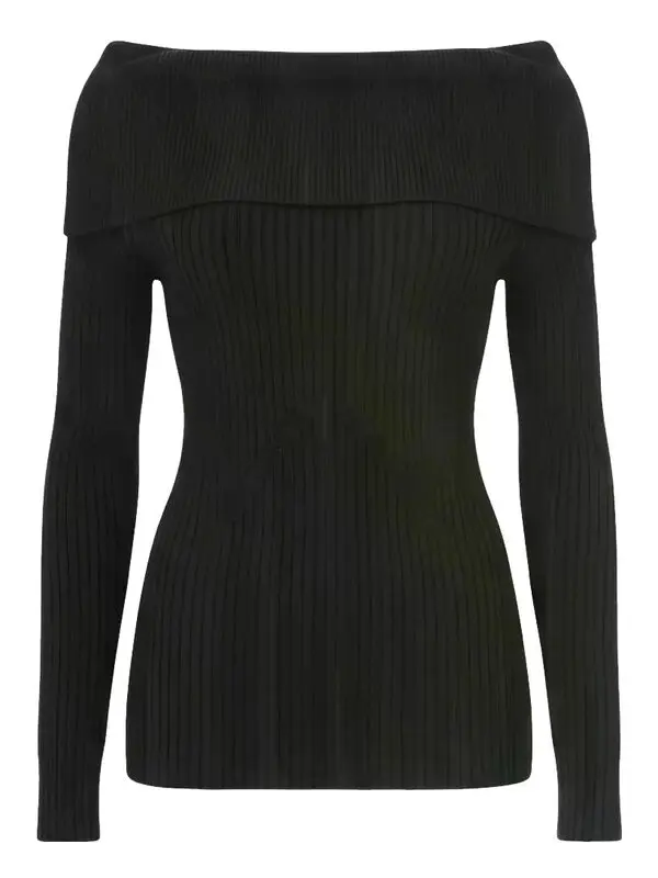 Isaia Off-shoulder Ribbed-knit Sweater - Black