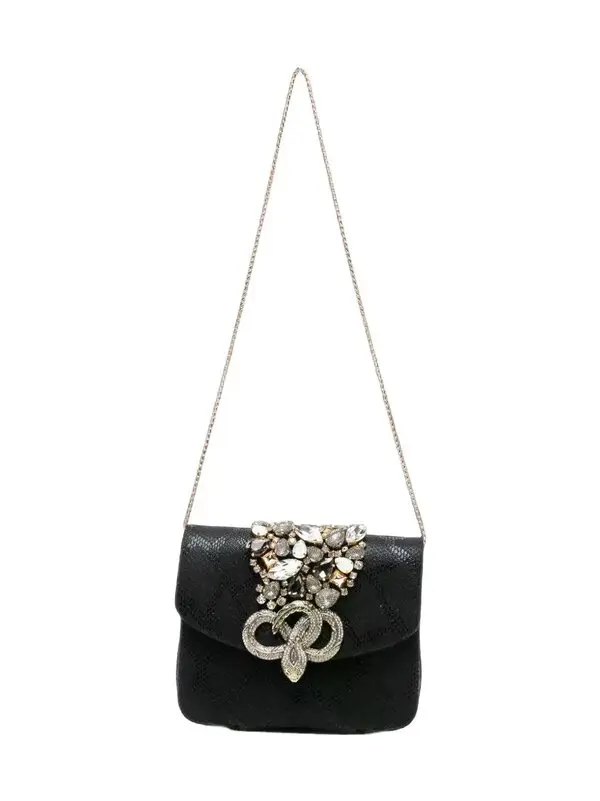 TWENTY FOURHAITCH Mini Crystal-embellished Snakeskin-effect Shoulder Bag - Black