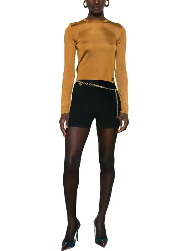Saint Laurent Ribbed Knit Shorts With Logo Plaque - Blue