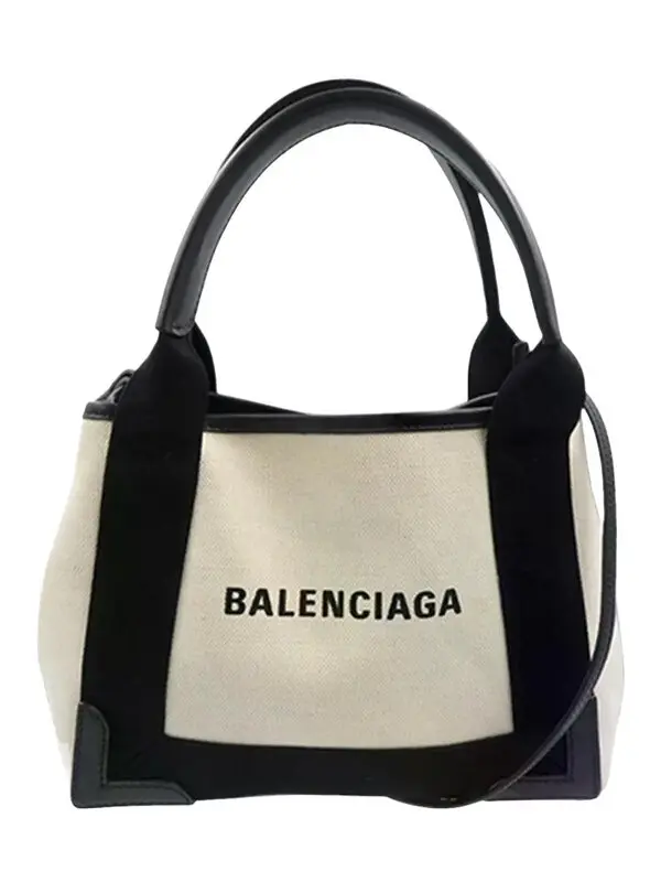 Balenciaga Canvas Navy Cabas Xs Satchel - White
