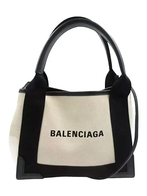 Balenciaga Canvas Navy Cabas Xs Satchel - White