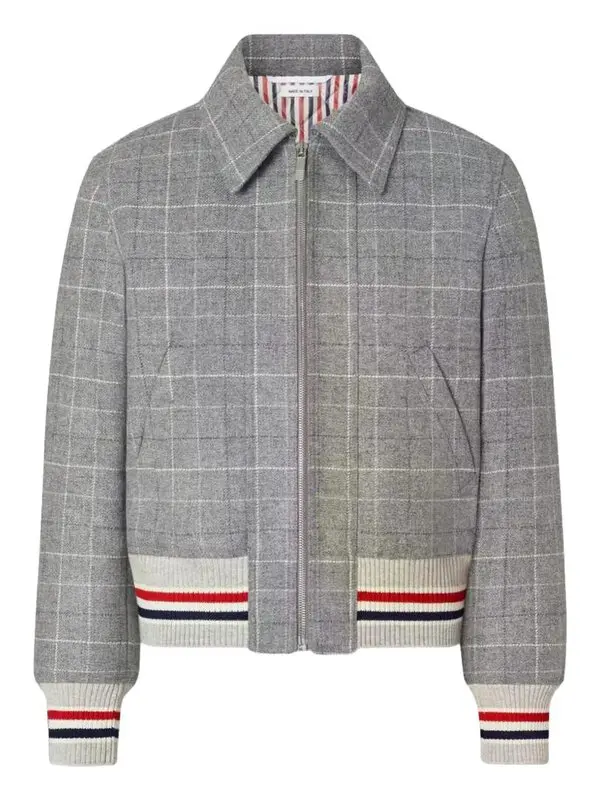 Thom Browne Windowpane Houndstooth Tweed Jacket - Grey