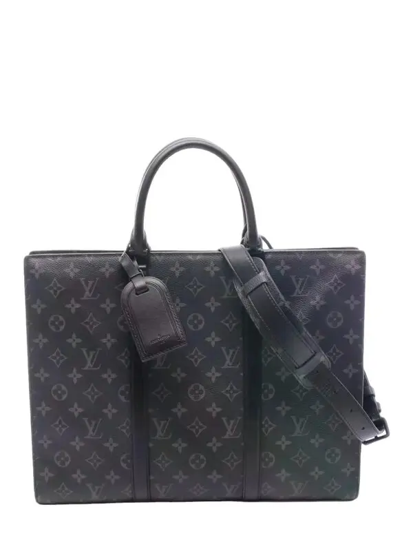 LOUIS VUITTON Monogram Eclipse Sac Plat Horizontal Zipper Satchel - Black
