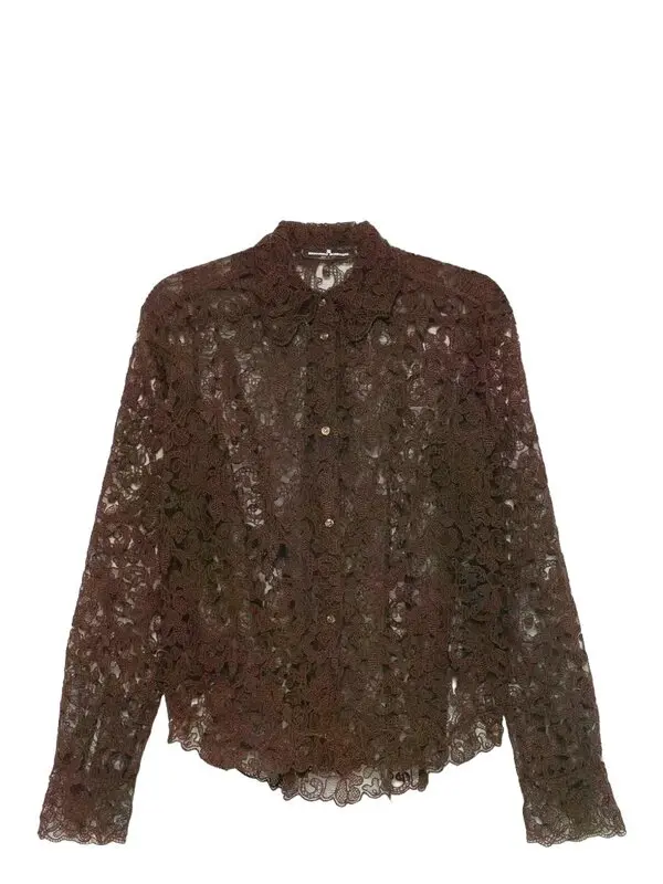 Ermanno Scervino Lace Overlay Long Sleeve Shirt - Brown