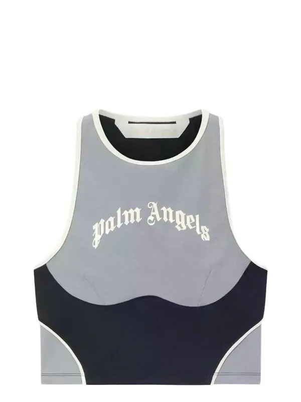 Palm Angels Curved Logo Cropped Track Top - Grey