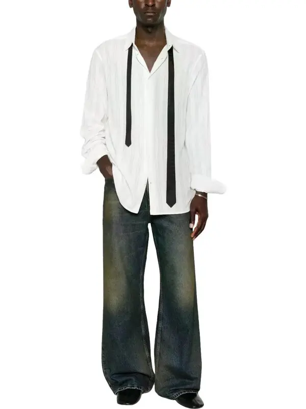 ANN DEMEULEMEESTER Pinstripe-pattern Long-sleeve Shirt - White