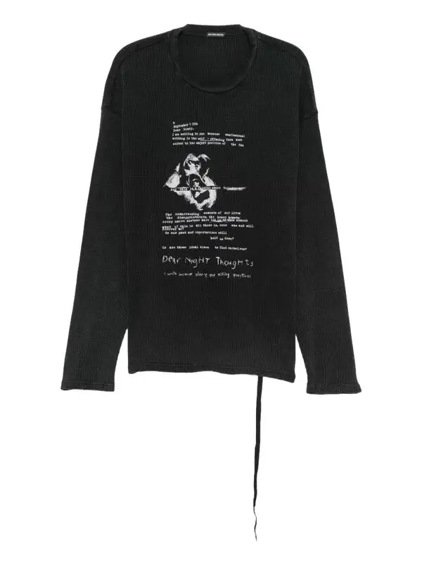 ANN DEMEULEMEESTER Graphic-print Waffle-knit T-shirt - Black