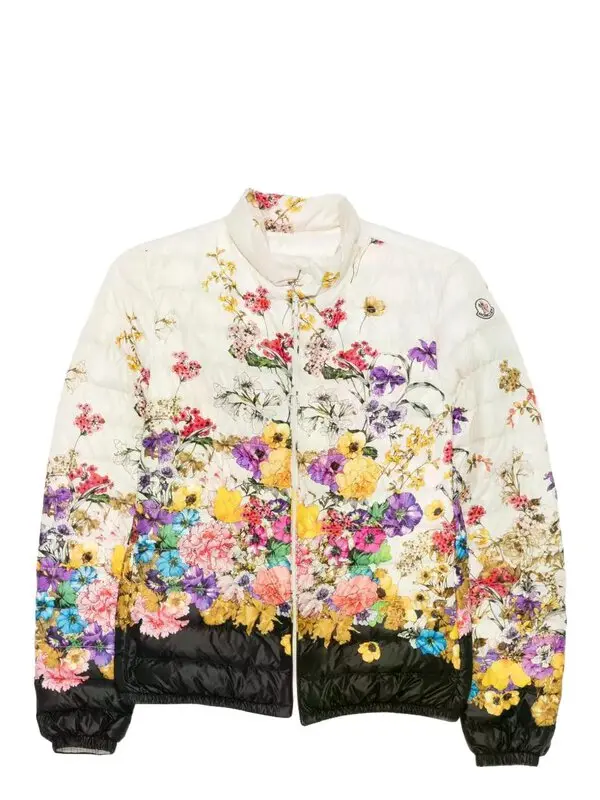 Moncler Floral Print Quilted Jacket - Neutrals
