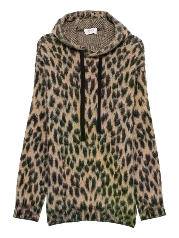 LANEUS Leopard Print Drawstring Hoodie - Neutrals